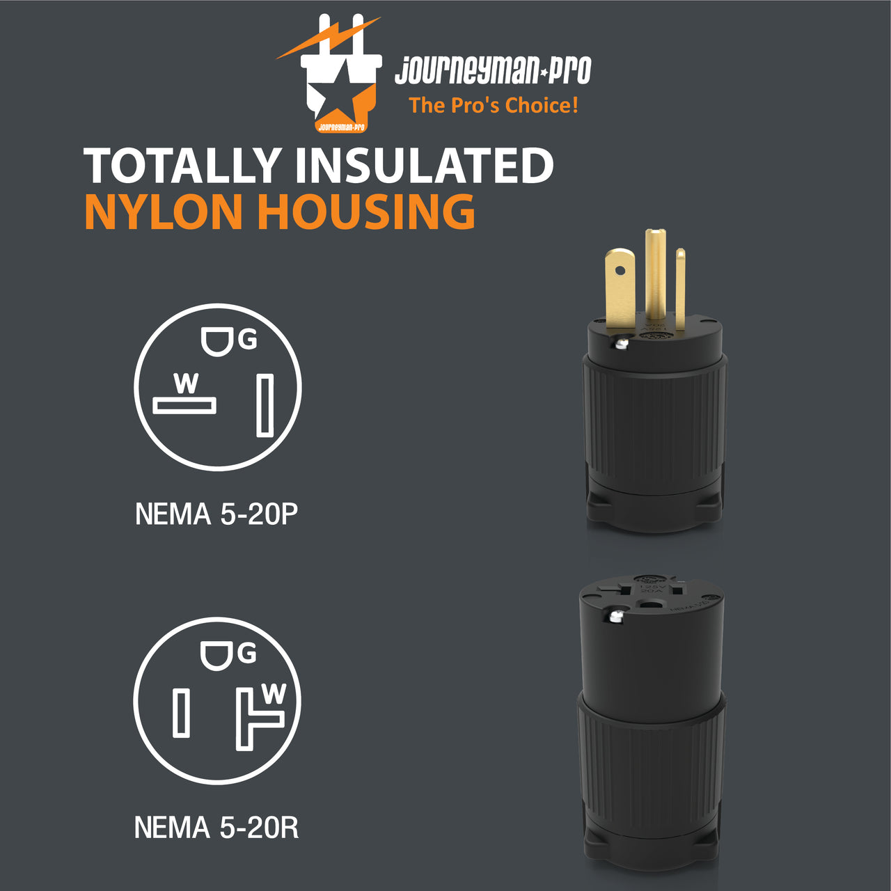20 AMP - 125 VOLT STRAIGHT BLADE MALE PLUG (NEMA 5-20P) (HJP-520PV)
