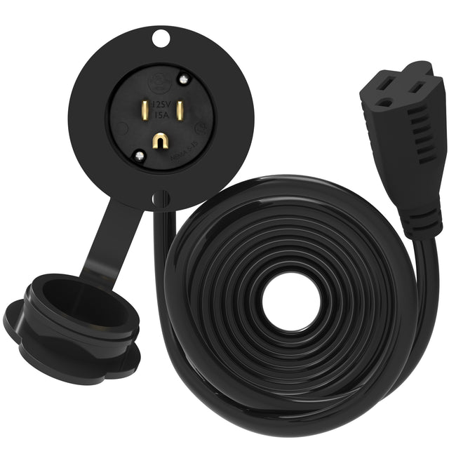 15 Amp AC Power Inlet Port Charger Plug, 110-125 Volt Socket, Waterpro