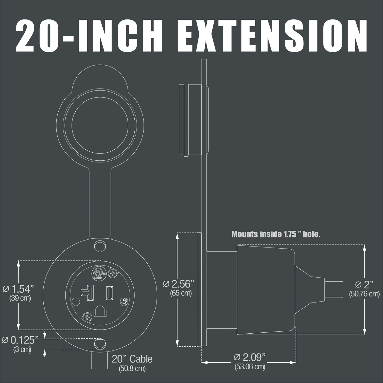 20 AMP - 125 VOLT - FLANGED POWER OUTLET PORT PLUG (NEMA 5-20R) Black
