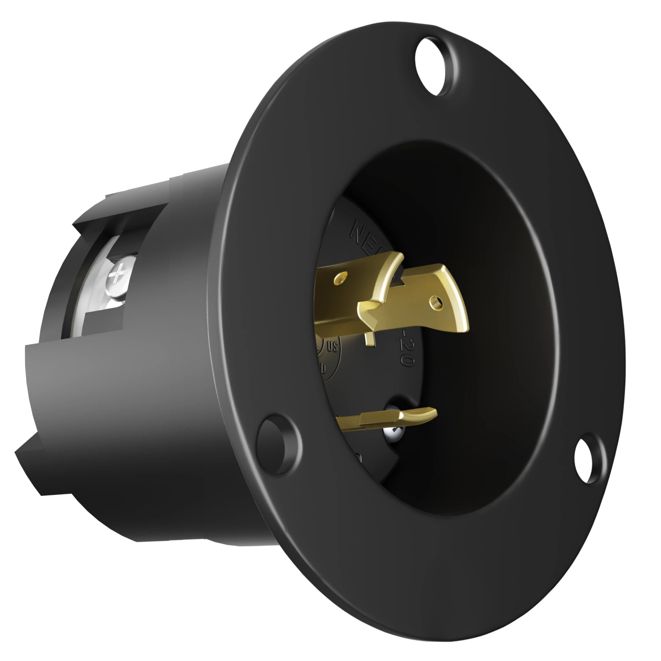 NEMA L6-20 Flanged Inlet Generator Plug, 20A 220V - 250 Volt, Locking