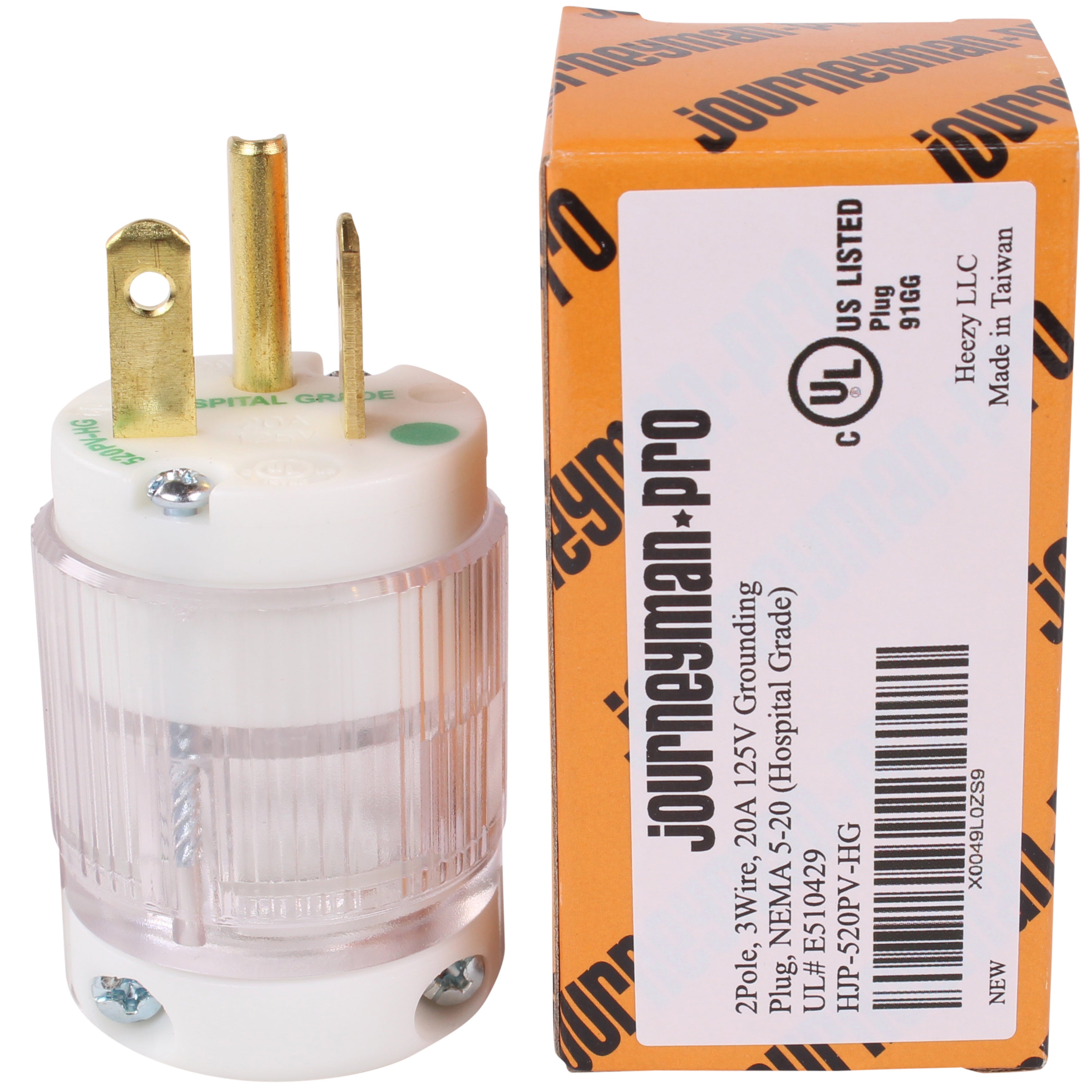 20 Amp Hospital Grade Male Plug 110V, NEMA 5-20P, 120-125 Volt, Green