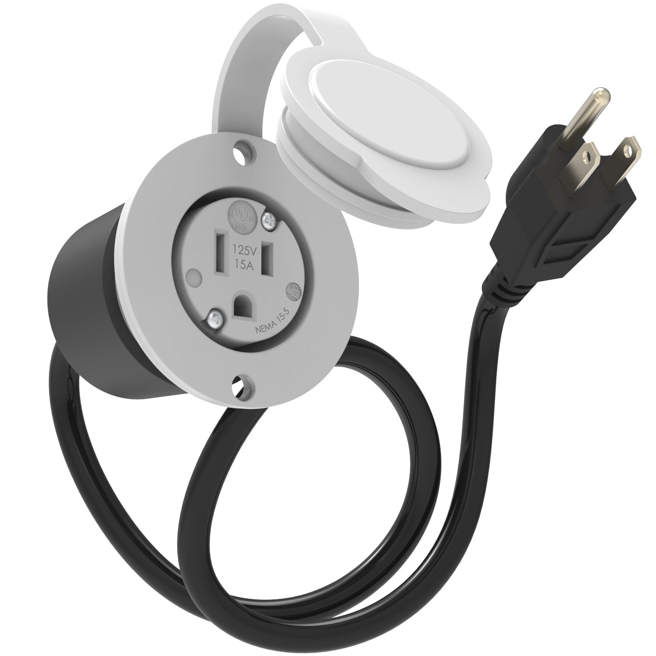 15 AMP - 125 VOLT - FLANGED POWER OUTLET PORT PLUG (NEMA 5-15R) White