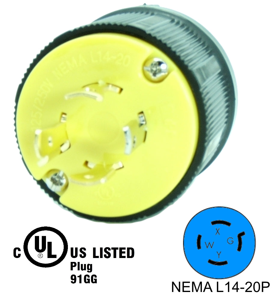 NEMA L14-20P 20A 125/250V Locking Male Receptacle Plug Industrial Grad ...